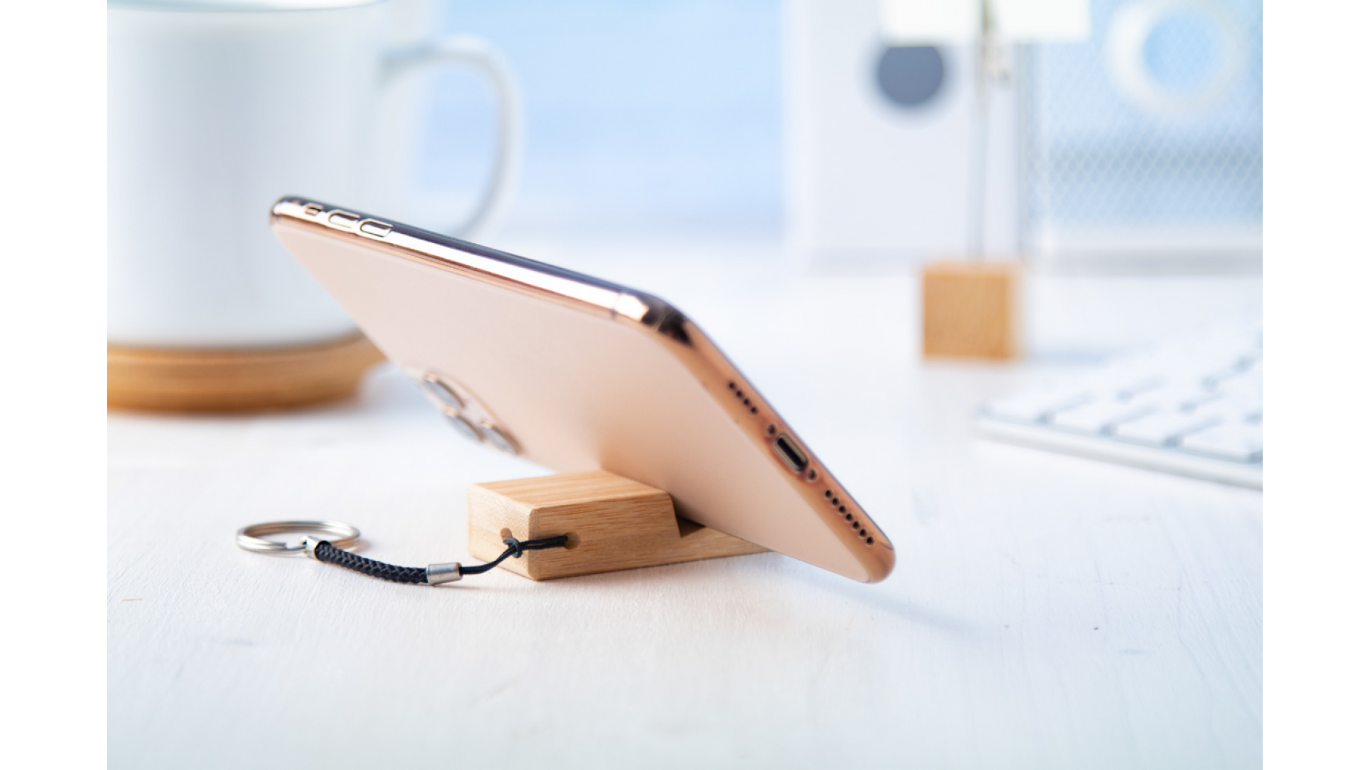 Handyhalter/Schlüsselanhänger Dulloo, natur als Werbeartikel ab 0,60