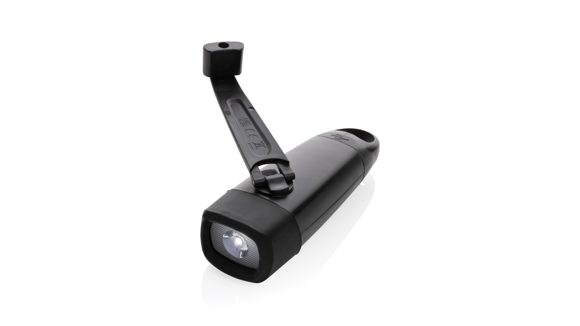 Lightwave USB-Taschenlampe mit Kurbel aus RCS rPlastik als Werbeartikel ...